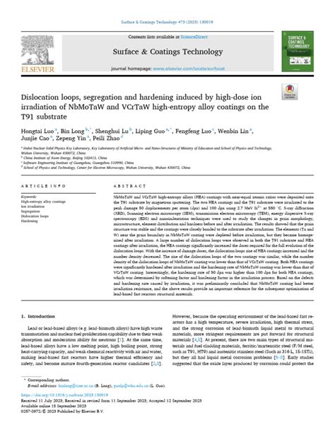 dislocation loops segregation and hardening induced by high dose ion pdf