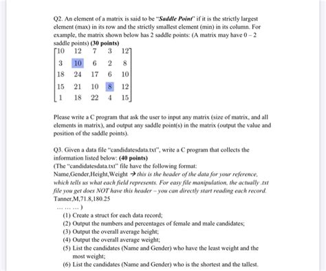 solved q2 an element of a matrix is said to be saddle