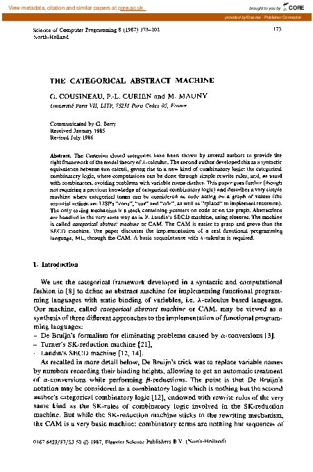 Pdf The Categorical Abstract Machine
