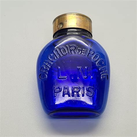 Antique Original Cobalt Blue Sputum Bottle Crachoir De Poche Ln Paris