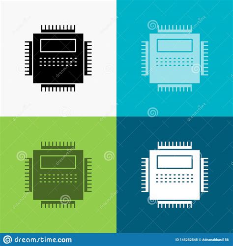 Processor Hardware Computer Pc Technology Icon Over Various Background Glyph Style Design
