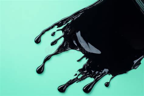 black liquid spilling from a container on a vibrant mint green