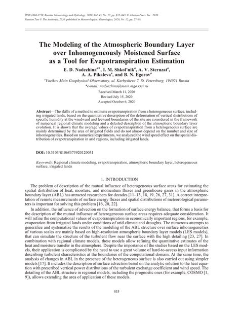 PDF The Modeling Of The Atmospheric Boundary Layer Over Inhomogeneously Moistened Surface As A