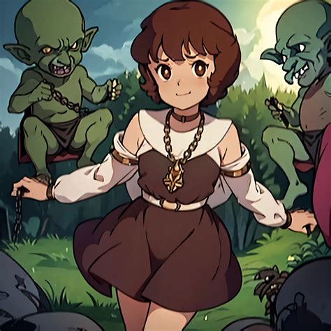 A Close Up Of A Cartoon Of A Woman In A Dress With A Bunch Of Monsters