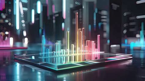 a holographic display on a futuristic tablet showcases a bar graph