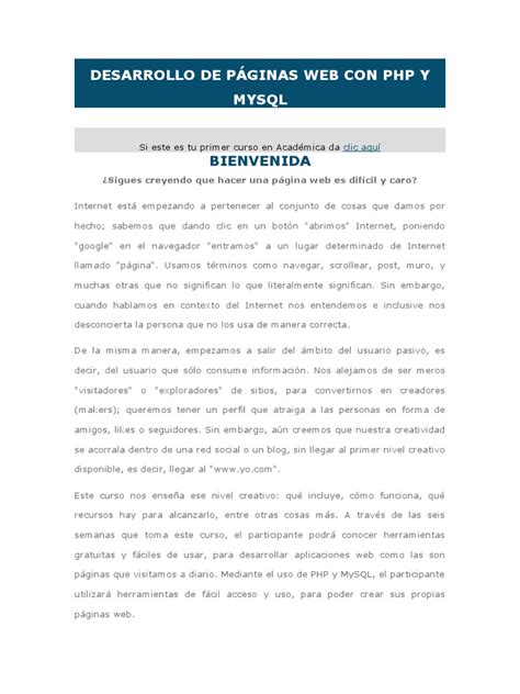 Desarrollo De Páginas Web Con Php Y Mysql Pdf Red Mundial