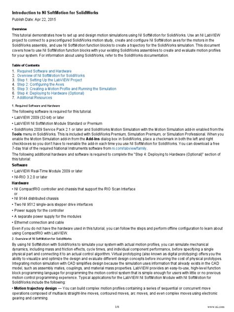 Introduction To Ni Softmotion For Solidworks En Pdf Simulation