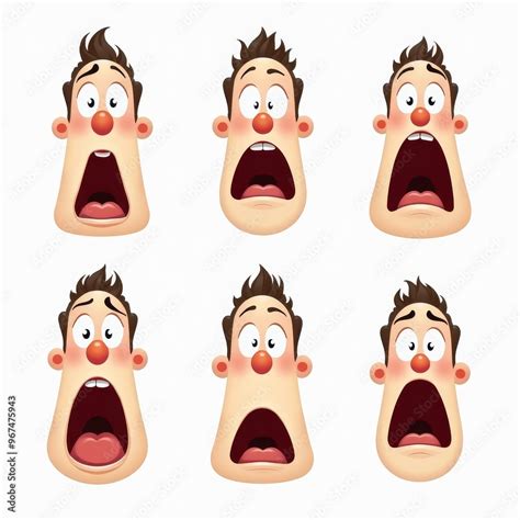 Cartoon Faces Showing Surprised Expressions Vector Illustration Of