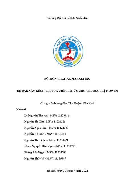 BT Nhóm Digital Mkt Trường Đại học Kinh tế Quốc dân BỘ MÔN DIGITAL MARKETING ĐỀ BÀI XÂY