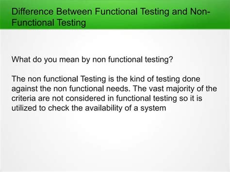 Difference Between Functional Testing And Non Functional Testing Ppt