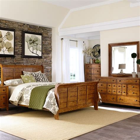 Grandpas Cabin King Sleigh Bed Dresser And Mirror Night Stand Garden
