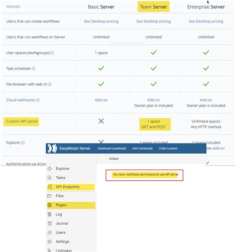 Server Functionality Licensing Server Easymorph Community Data