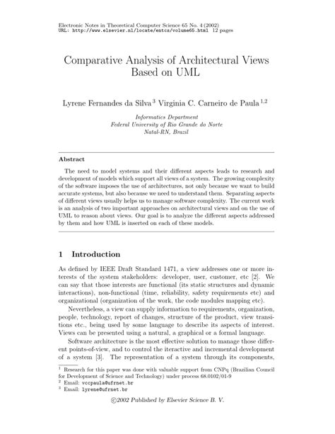 PDF Comparative Analysis Of Architectural Views Based On UML