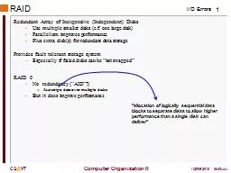 PPT RAID Redundant Array Of Inexpensive Independent Disks
