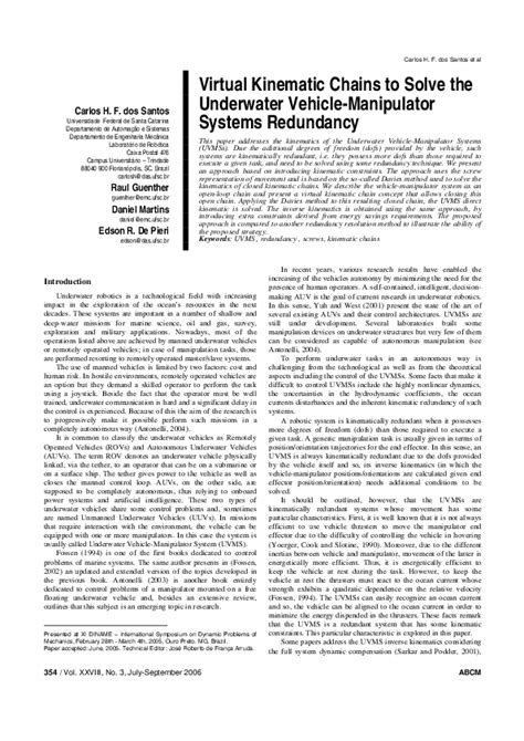 Pdf Virtual Kinematic Chains To Solve The Underwater Vehicle Manipulator Systems Redundancy