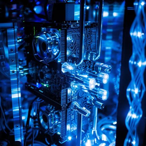 Quantum Computer With Complex Architecture And Cool Blue Lighting