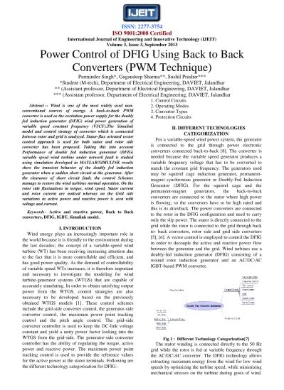 Power Control Of Dfig Using Back To Back Converters Pwm Technique