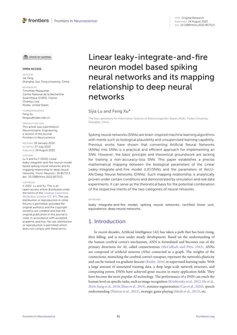 Pdf Linear Leaky Integrate And Fire Neuron Model Based Spiking Neural Networks And Its Mapping
