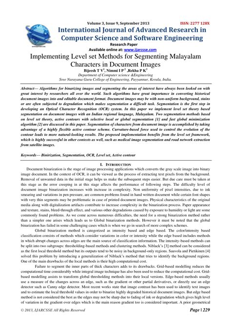 Pdf Implementing Level Set Methods For Segmenting Malayalam Characters In Document Images