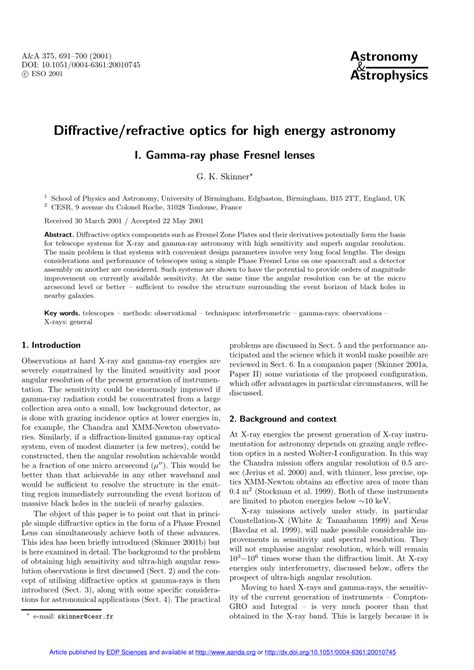 Pdf Diffractiverefractive Optics For High Energy Astronomy I Gamma Ray Phase Fresnel Lenses