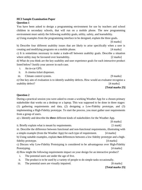 Hci Sample Examination Paper Pdf Usability Human Computer Interaction
