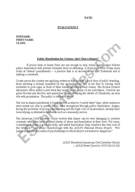 English Worksheets Shame Sentences