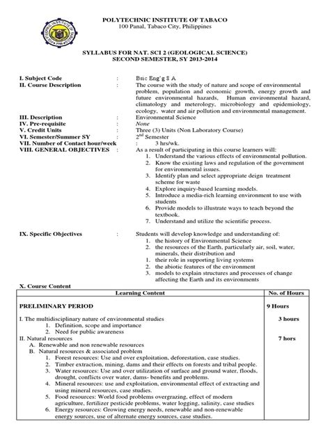 Environmental Science Syllabus Pdf Biodiversity Conservation Biology
