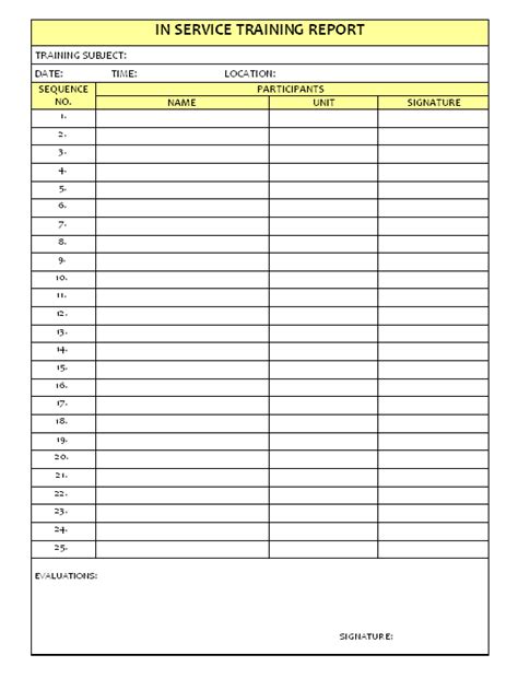 In Service Training Records Format Samples Word Document Download