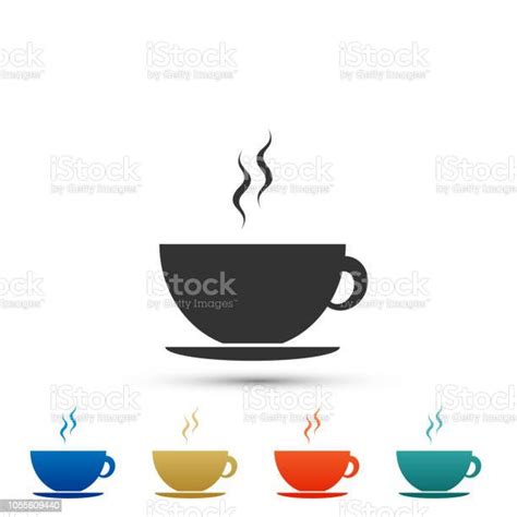 커피 컵 아이콘 흰색 배경에 고립입니다 티 컵입니다 뜨거운 음료 커피입니다 컬러 아이콘에 요소를 설정 합니다 평면 디자인입니다 벡터 일러스트 레이 션 0명에 대한 스톡 벡터