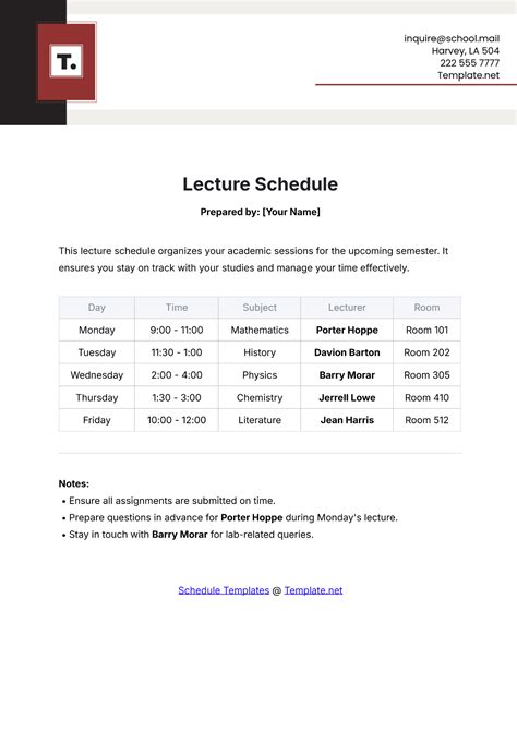 Free Lecture Schedule Template To Edit Online