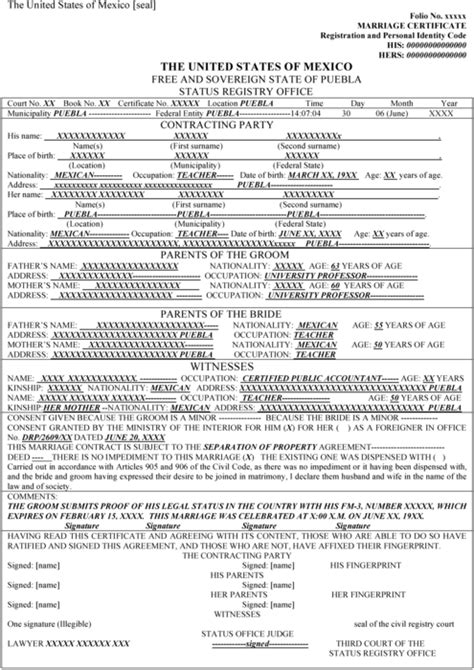 Mexican Birth Certificate Translation Template