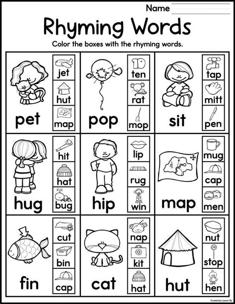 Kindergarten Worksheets Rhyming Words Adriansonfifth