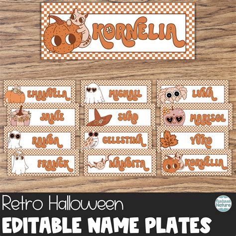 Classroom Name Tags Fall Classroom Decor Halloween Decorations Retro Name Plate For Desk