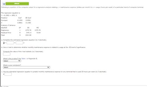Solved EBook The Regression Equation Is Y 6 1092 8951X A Chegg Com