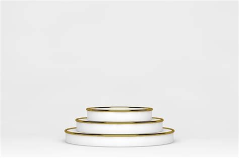 스튜디오 조명 최소한의 배경에 흰색과 골드 라운드 연단 받침대 디자인 크리에이티브 컨셉 제품 디스플레이 모의 1위에 대한 스톡 사진 및 기타 이미지 Istock