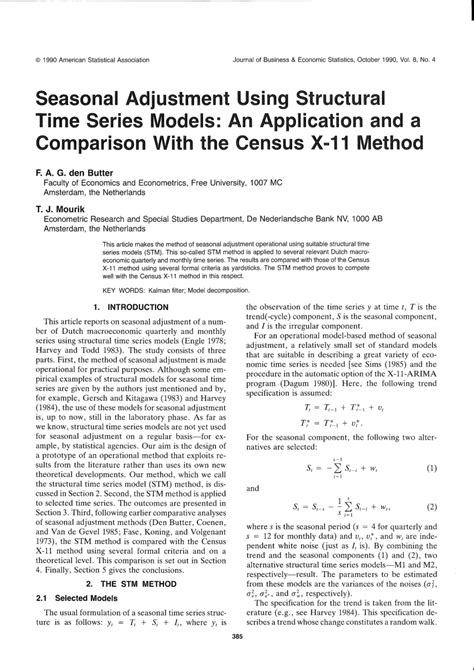 Pdf Seasonal Adjustment Using Structural Time Series Models An Application And A Comparison
