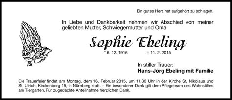 Traueranzeigen Von Sophie Ebeling Trauernnde