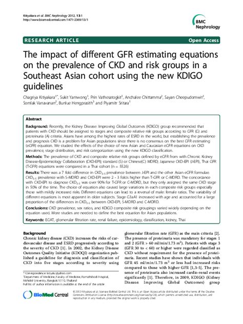 Pdf The Impact Of Different Gfr Estimating Equations On The