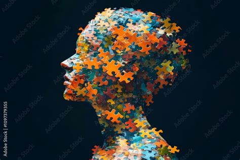 Bust Of A Woman Made Of Glowing Puzzle Pieces Representing Individuality Problem Solving And The