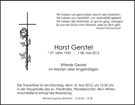 Traueranzeigen Von Horst Gerstel Trauer In Nrwde