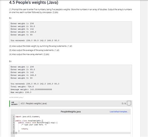 45 Peoples Weights Java On One Line Each Number Followed By One Space 2 Pts Ex Enter Weight 1