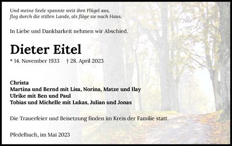 Traueranzeigen Von Dieter Eitel Trauerundgedenken De