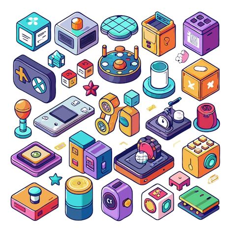 A Colorful Collection Of Isometric Icons Representing Various Game