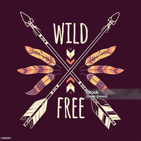 교차 민족 화살표 깃털과 부족 장식 벡터 화려한 그림 Boho 및 히피 스타일입니다 아메리칸 인디언 작품입니다 야생 및 무료 포스터 체로키 문화에 대한 스톡 벡터 아트 및