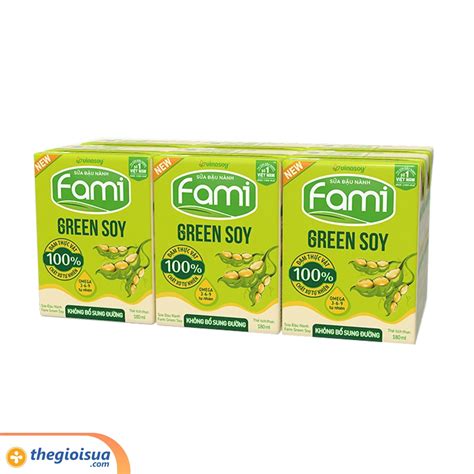 Sữa đậu Nành Fami Green Soy Không Bổ Sung đường Hộp 180ml Lốc 6 Hộp