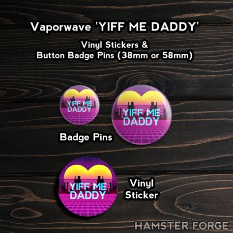 Vaporwave Yiff Me Daddy Furry Meme Stickers 38mm Or 58mm Button