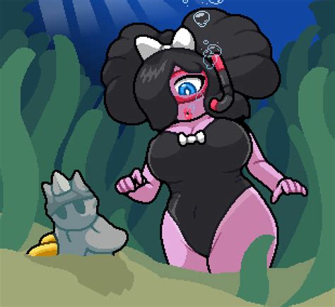 Rule 34 Big Breasts Big Thighs Black Hair Black Swimsuit Bubbles Diving Diving Mask Gothitelle