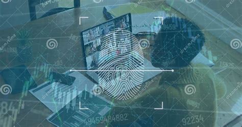 Image Of Data Processing And Security Fingerprint Over Woman Using