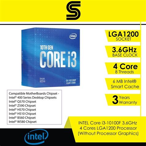 Intel Core I3 10100f 3 6ghz 4 Cores Lga1200 Processor Without Processor Graphics Shopee Malaysia
