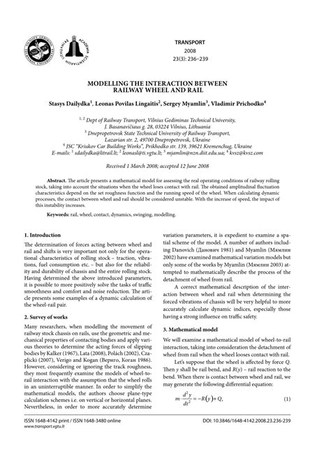 Pdf Modelling The Interaction Between Railway Wheel And Rail